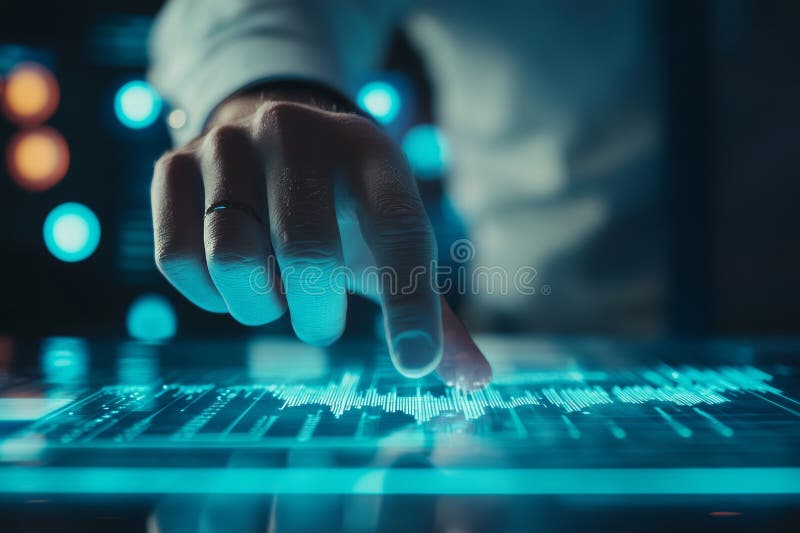 Businessman Interacting with Virtual Screen for Energy Efficiency in ...