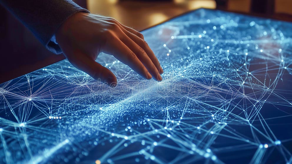 Businessman Interacting with Virtual Social Network Connections on a ...