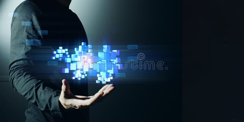 Businessman Interactive Touching a Holographic of Transaction Financial ...