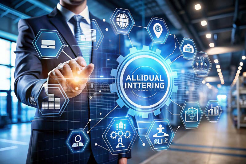 Businessman Interacts with Alluidal Interring Technology Interface ...