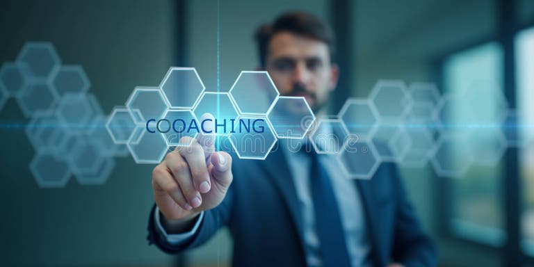 Businessman Interacts with Futuristic Coaching Interface Stock ...