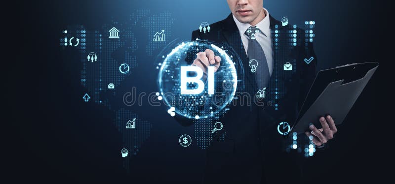 A Businessman Interacts with a Holographic Business Intelligence Stock ...