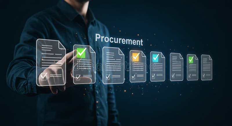 Digital Procurement Process: Man Approving Documents Stock Illustration ...