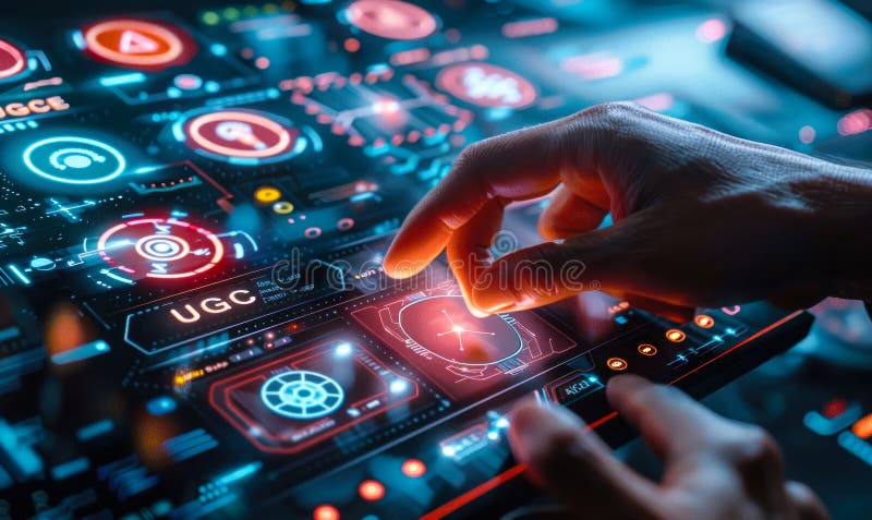 Businessman Interacts with Icons Representing User-Generated Content ...