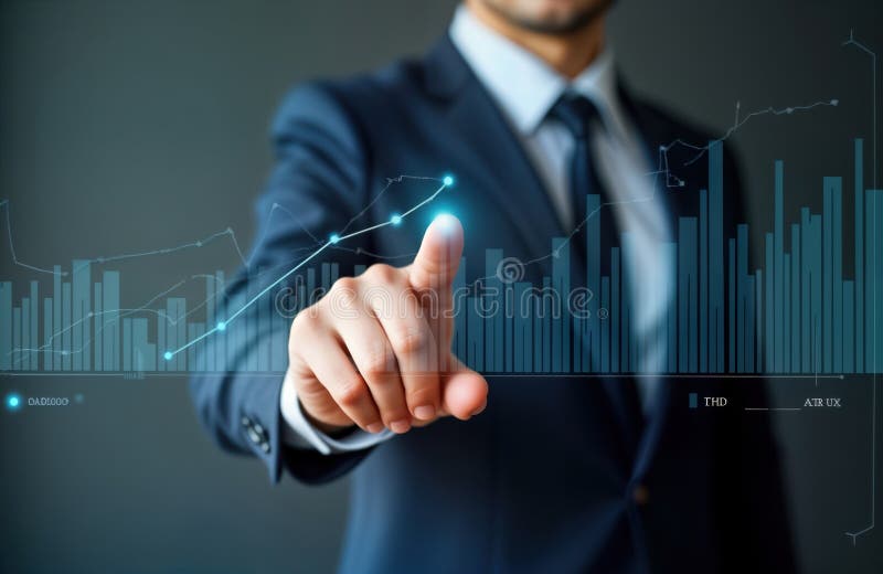 Businessman Interacts with Interactive Graph. Business Strategy ...