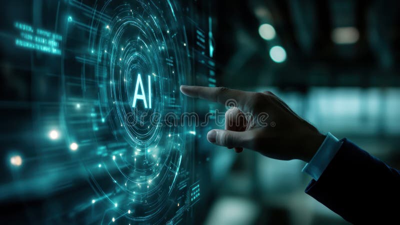 Businessman Interacts with Virtual AI Interface, Showcasing Technology ...