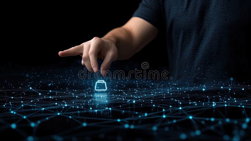 Businessman Interacts with a Virtual Shopping Cart Interface on a ...