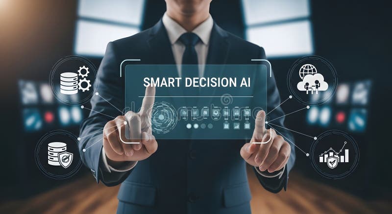 Businessman Interface Displays Smart Decision AI with Data and Cloud ...