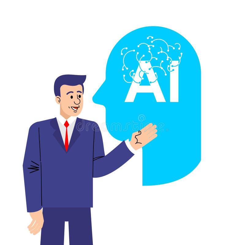 Businessman Introducing Artificial Intelligence Technology. AI Head Icon Symbolizing Innovation ...