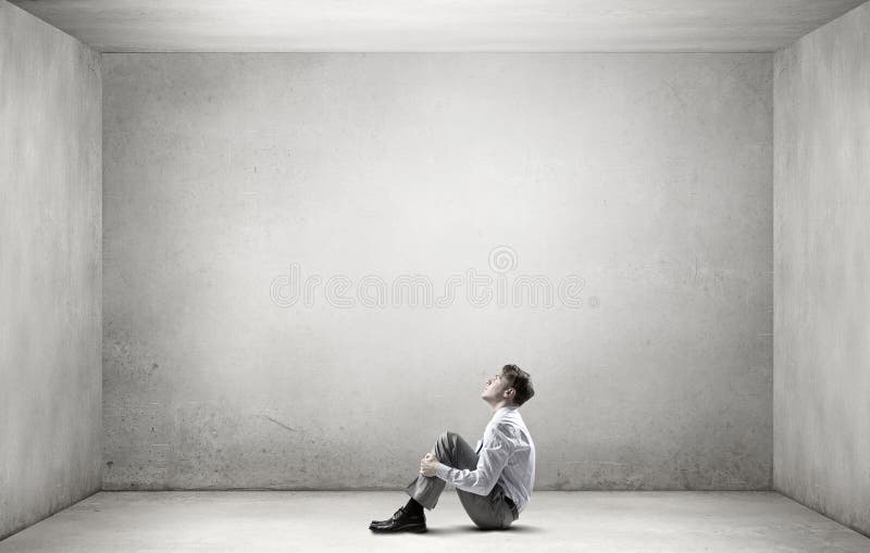 Depressed Man Sitting Floor Empty Room Stock Photos - Free & Royalty ...