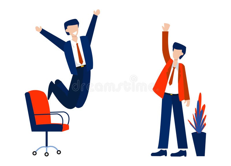 Businessman Jump and Raise Hands Up. Flat Design Vector Illustration ...