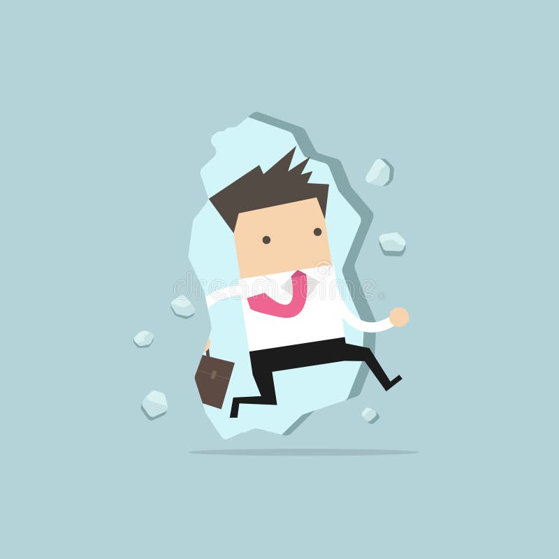 Businessman Jump To Breakthrough the Wall for Freedom. Stock Vector ...