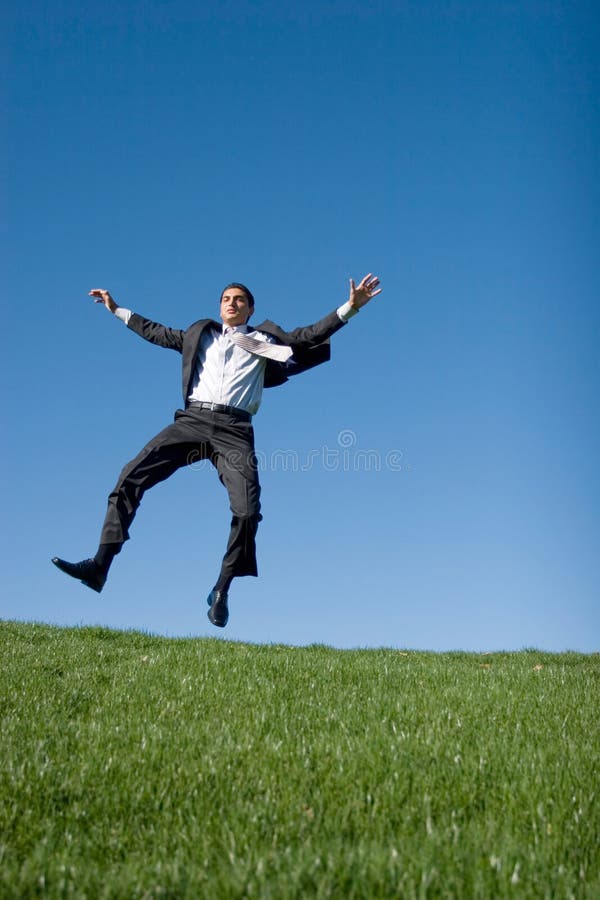 Businessman Jumping for Joy Stock Photo - Image of copyspace, ecology ...