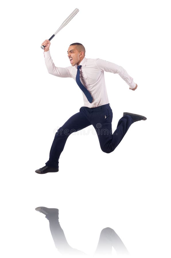 The Businessman Jumping with Baseball Bat Stock Photo - Image of happy ...