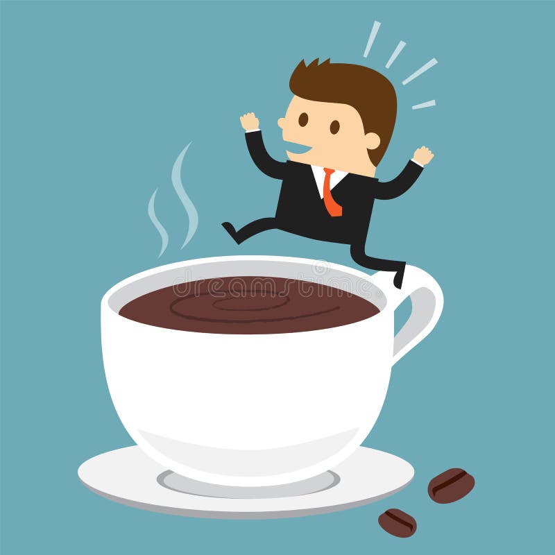 Businessman Jumping on the Cup of Coffee Stock Vector - Illustration of ...