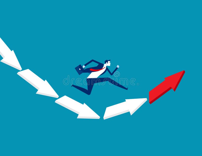 Businessman Jumping from Falling Arrow To Rising Arrow. Direction ...