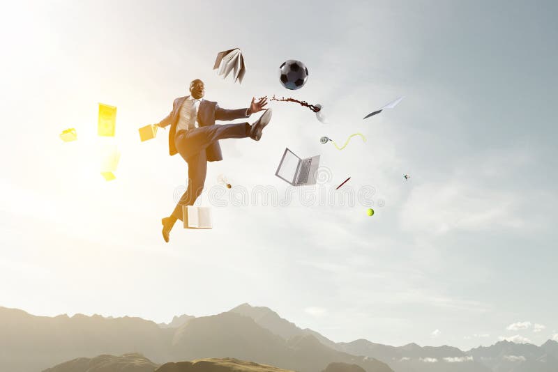 Businessman Jumping High in the Air Stock Photo - Image of successful ...