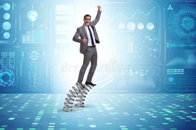 Businessman Jumping High on Springs Stock Image - Image of employee ...