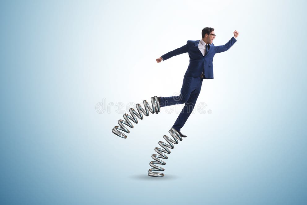 Businessman Jumping High on Springs Stock Photo - Image of corporate ...