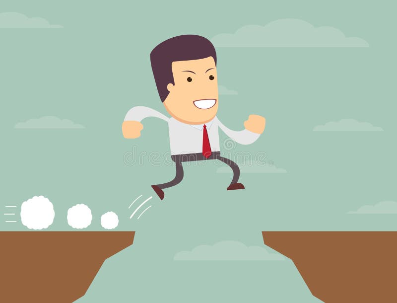 Businessman is Jumping Over the Abyss. Stock Vector - Illustration of ...