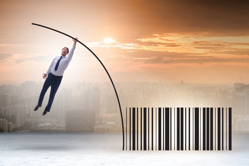 Businessman Jumping Over Bar Code in Pole Vaulting Stock Image - Image ...