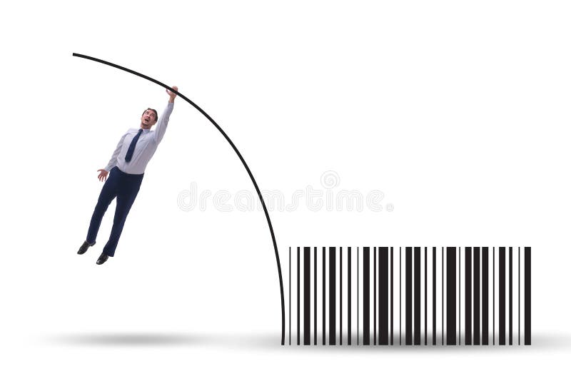 Businessman Jumping Over Bar Code in Pole Vaulting Stock Illustration ...
