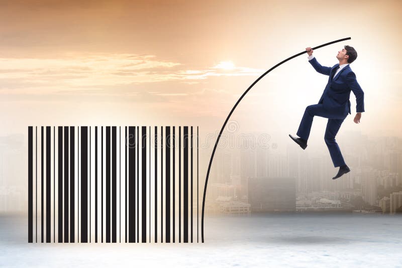 Businessman Jumping Over Bar Code in Pole Vaulting Stock Image - Image ...