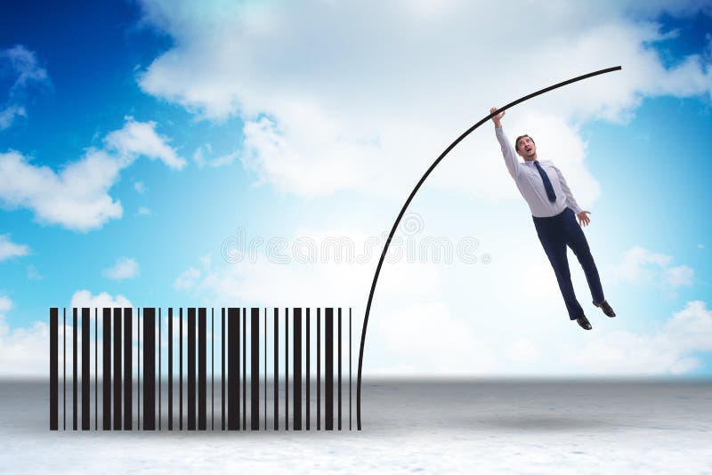 Businessman Jumping Over Bar Code in Pole Vaulting Stock Image - Image ...