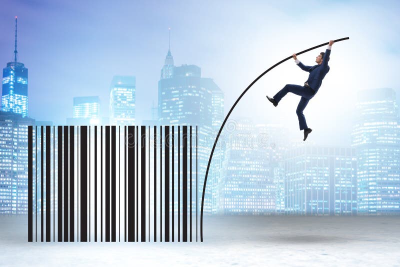 Businessman Jumping Over Bar Code in Pole Vaulting Stock Photo - Image ...