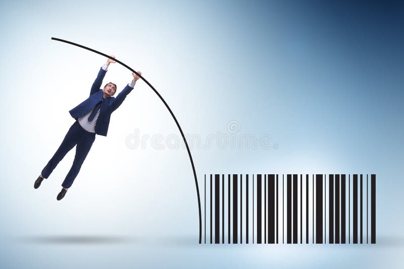 Businessman Jumping Over Bar Code in Pole Vaulting Stock Photo - Image ...