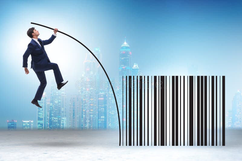 Businessman Jumping Over Bar Code in Pole Vaulting Stock Photo - Image ...