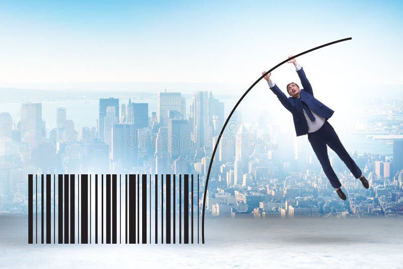 Businessman Jumping Over Bar Code in Pole Vaulting Stock Image - Image ...