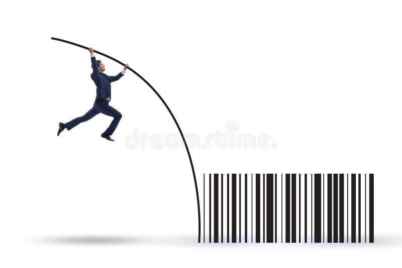 Businessman Jumping Over Bar Code in Pole Vaulting Stock Illustration ...