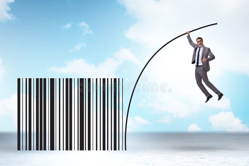Businessman Jumping Over Bar Code in Pole Vaulting Stock Image - Image ...