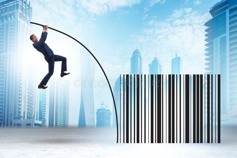 Businessman Jumping Over Bar Code in Pole Vaulting Stock Image - Image ...