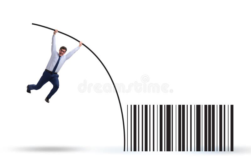 Businessman Jumping Over Bar Code in Pole Vaulting Stock Image - Image ...