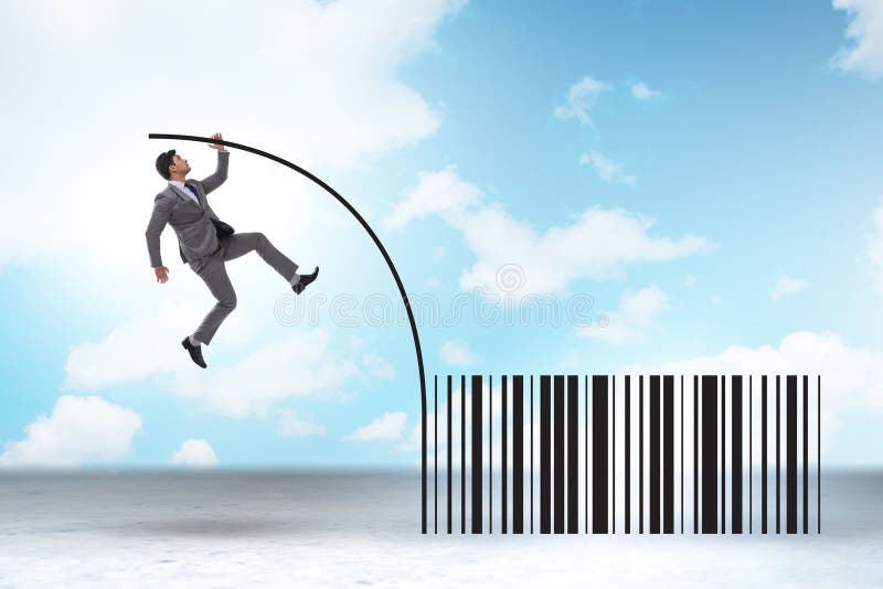 Businessman Jumping Over Bar Code in Pole Vaulting Stock Image - Image ...