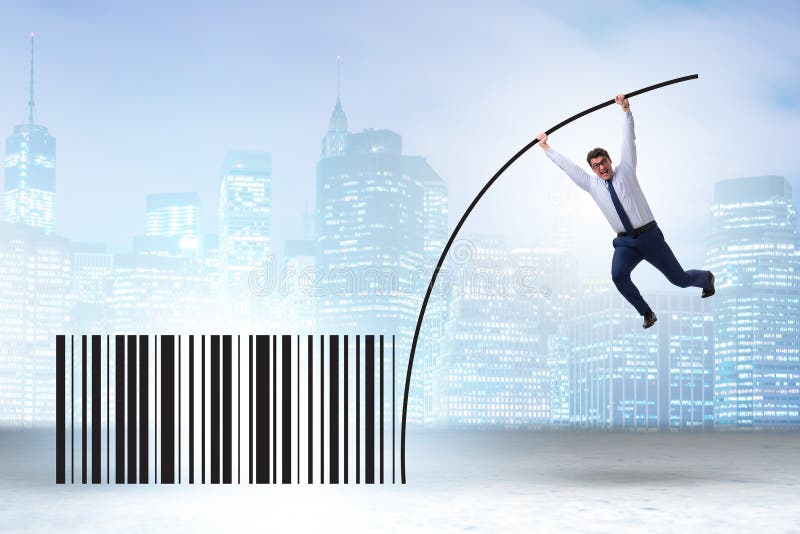 Businessman Jumping Over Bar Code in Pole Vaulting Stock Image - Image ...