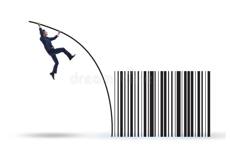 Businessman Jumping Over Bar Code in Pole Vaulting Stock Image - Image ...