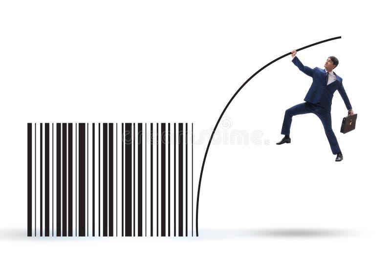 Businessman Jumping Over Bar Code in Pole Vaulting Stock Image - Image ...