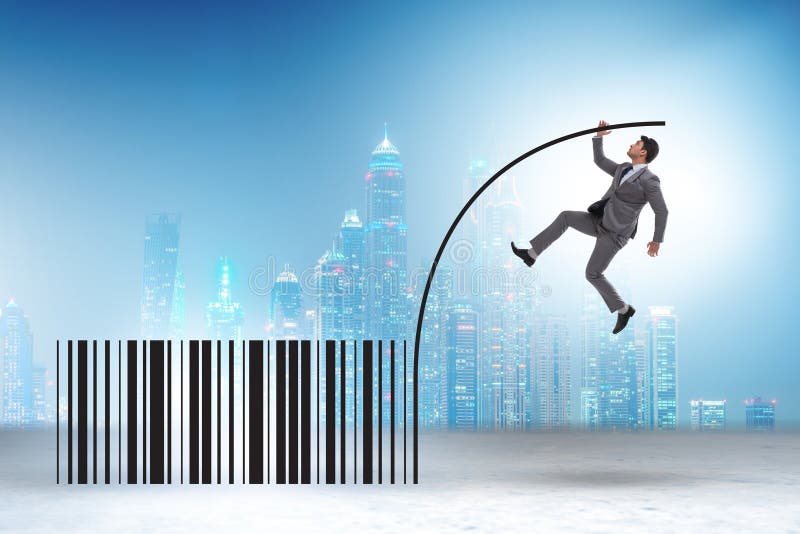 Businessman Jumping Over Bar Code in Pole Vaulting Stock Photo - Image ...