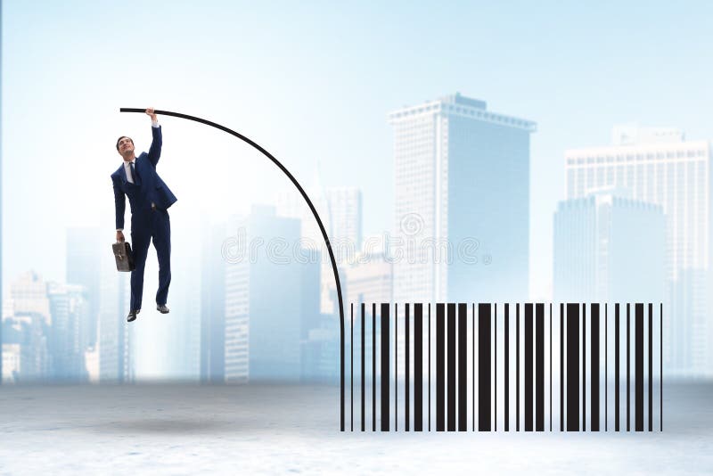 Businessman Jumping Over Bar Code in Pole Vaulting Stock Image - Image ...