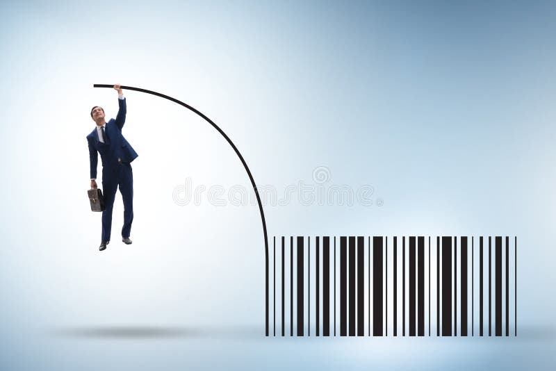 Businessman Jumping Over Bar Code in Pole Vaulting Stock Photo - Image ...
