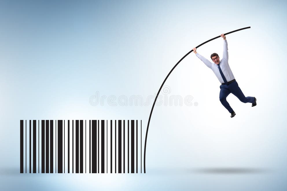 Businessman Jumping Over Bar Code in Pole Vaulting Stock Illustration ...