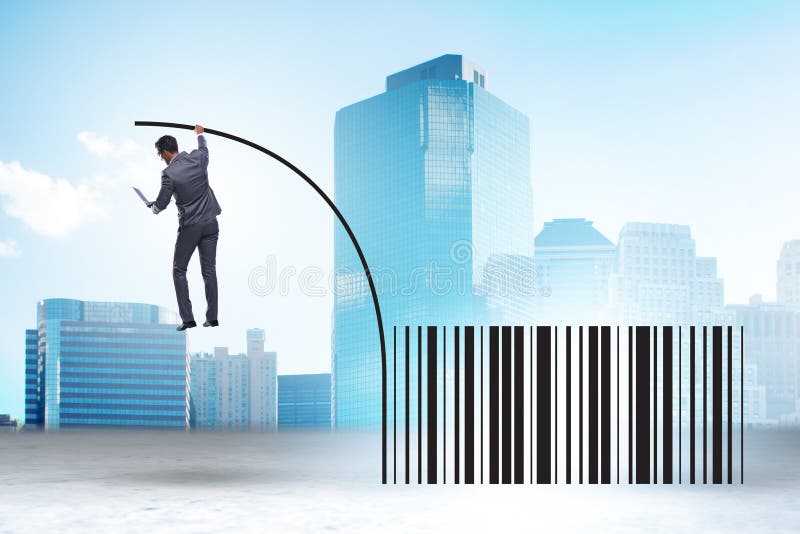 Businessman Jumping Over Bar Code in Pole Vaulting Stock Illustration ...