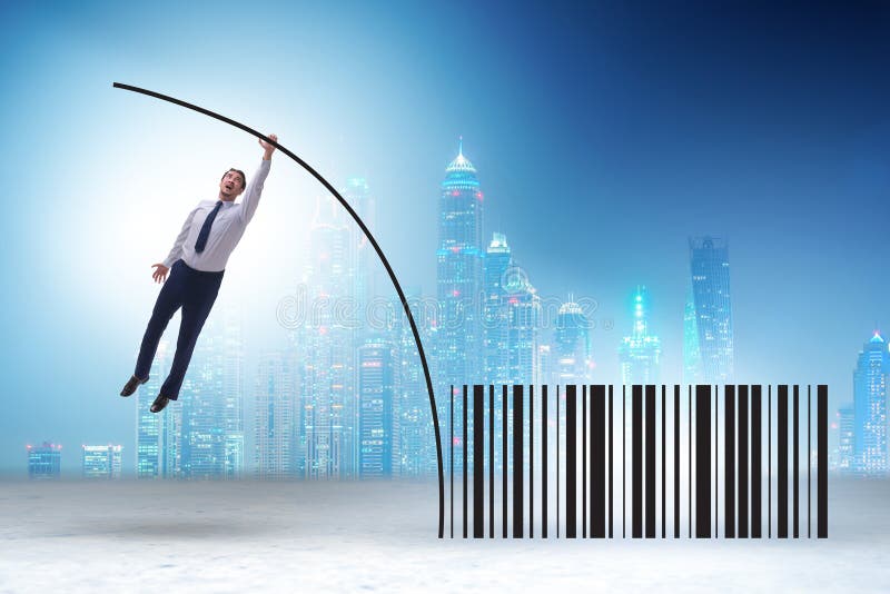 Businessman Jumping Over Bar Code in Pole Vaulting Stock Image - Image ...