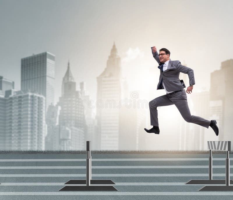 Businessman Jumping Over Barriers in Business Concept Stock Image ...