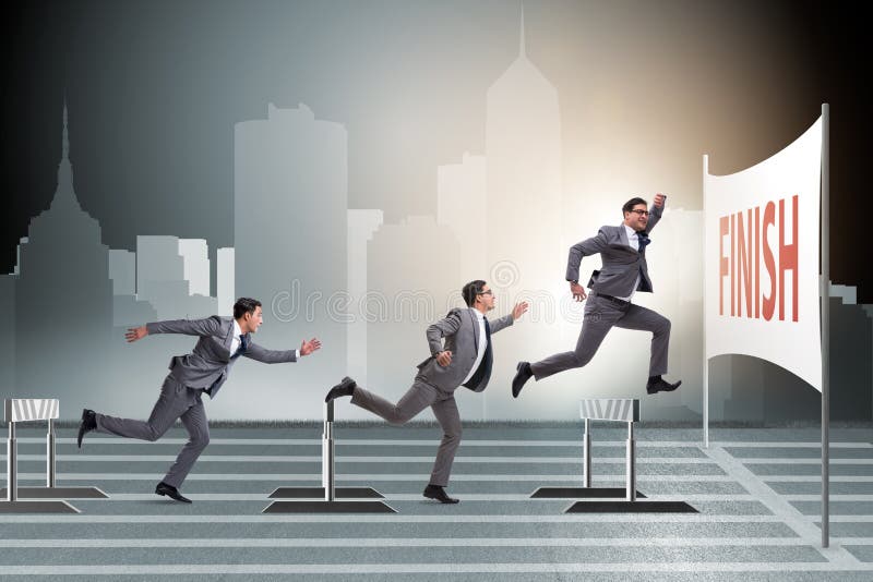 The Businessman Jumping Over Barriers in Business Concept Stock Image ...