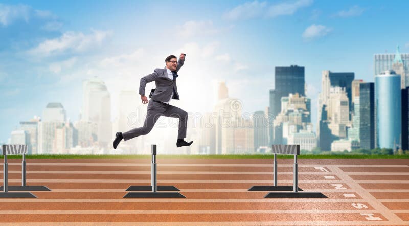 The Businessman Jumping Over Barriers in Business Concept Stock Image ...