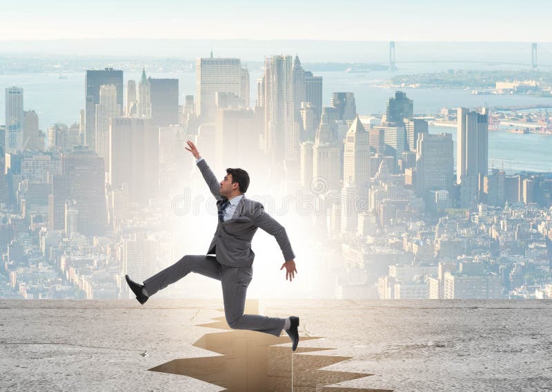 Businessman Jumping Over the Cliff Stock Photo - Image of ambitious ...